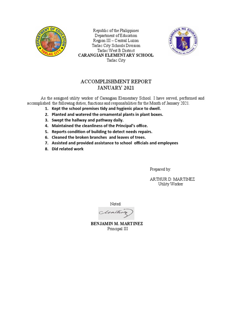 Accomplishment Report Utility January 2021 | PDF