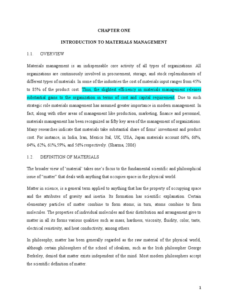 Chapter One Introduction To Materials Management | PDF | Inventory | Matter