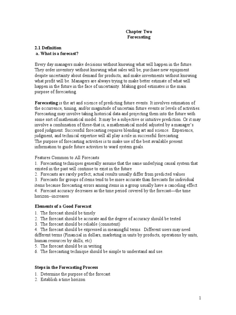 Chapter Two Forecasting 2.1 Definition A. What Is A Forecast? | PDF ...