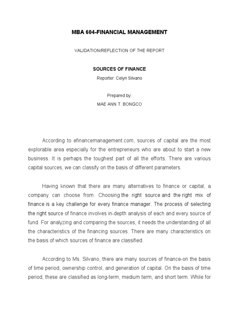 Validation - Sources of Finance | PDF
