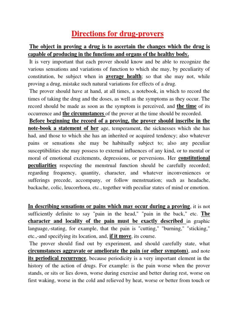 Instructions Drug Proving | PDF | Pain | Menstruation