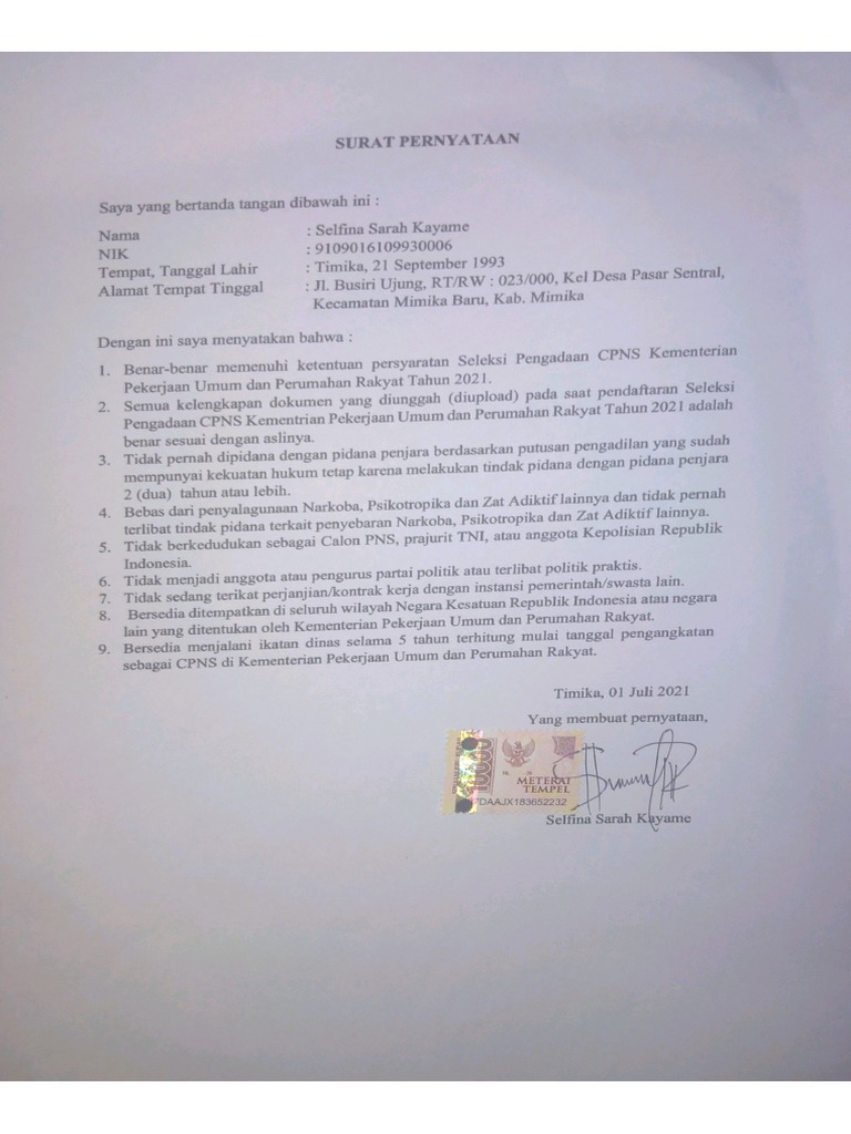 Surat Pernyataan Scan | PDF