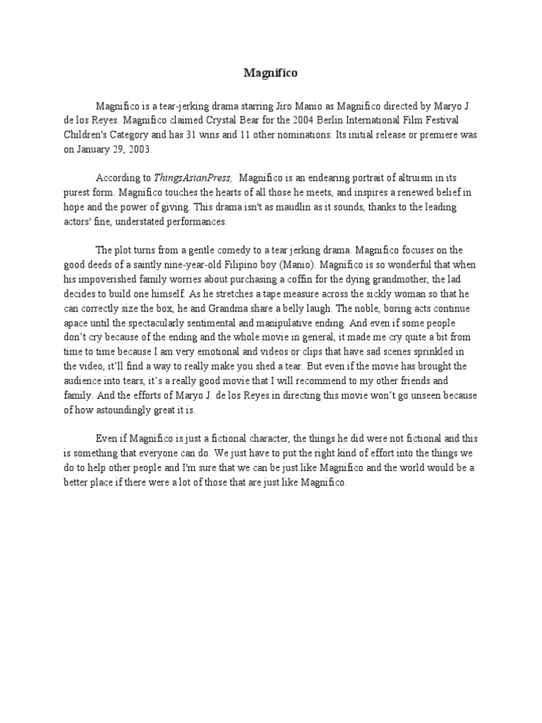 Film Review - Magnifico (2003) | PDF