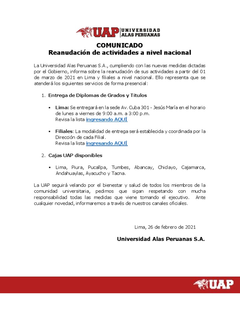 Comunicado Oficial Uap - 26.02.21 | PDF