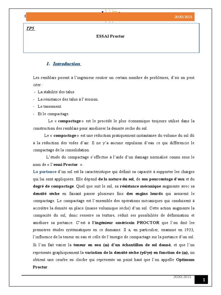 Essai Proctor : Compactage et Portance | PDF | Physique appliquée et ...