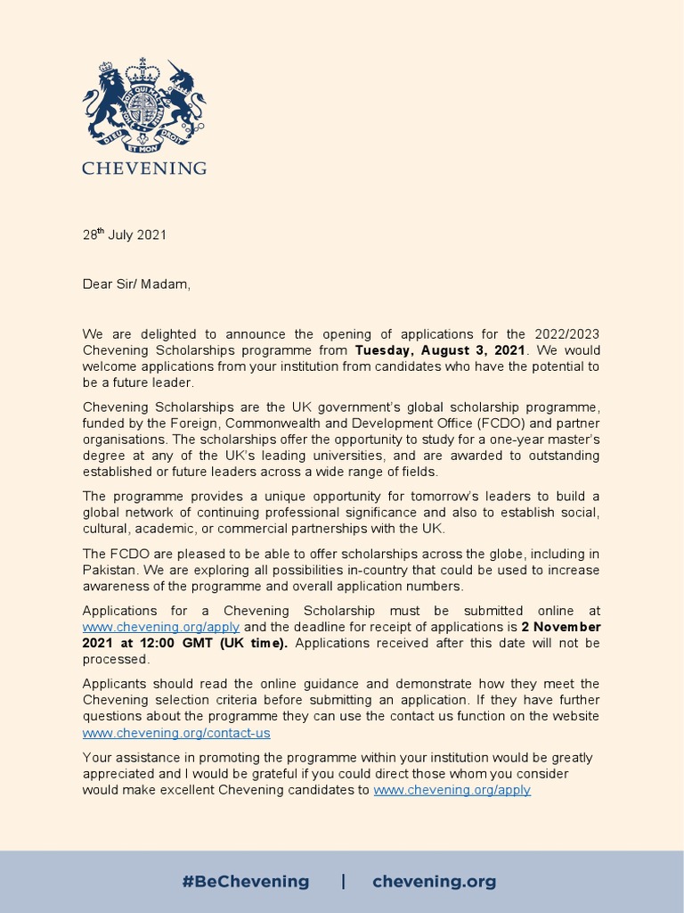Chevening Scholarships 2022/2023 Announcement | PDF | Social Science