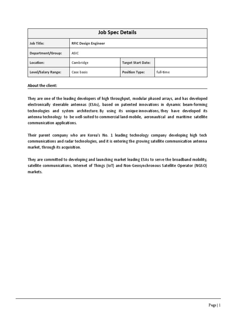 RF MmWave IC Design Engineer - Cambridge | PDF | Analogue Electronics ...