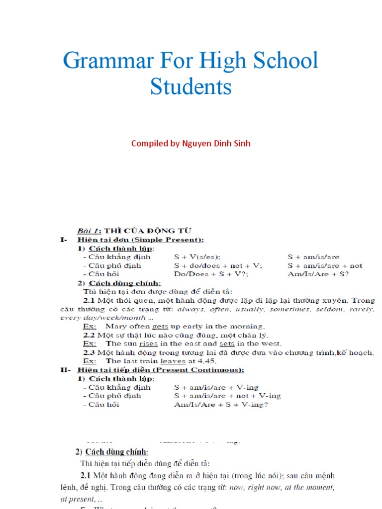Grammar For High School Students | PDF