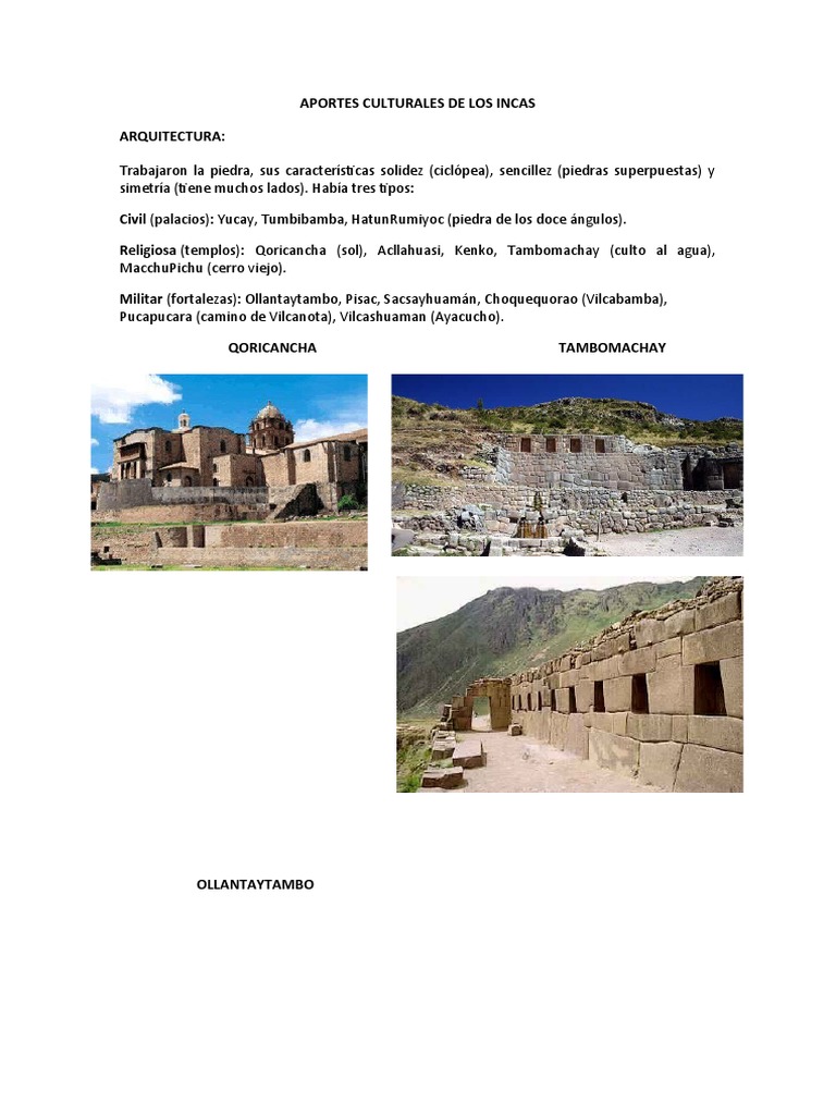 Aportes Culturales de Los Incas | PDF | Imperio Inca