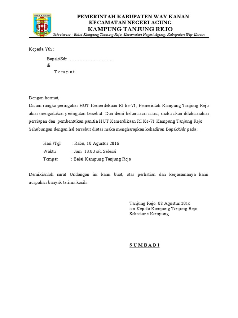 Undangan Rapat Panitia Hut Ri | PDF