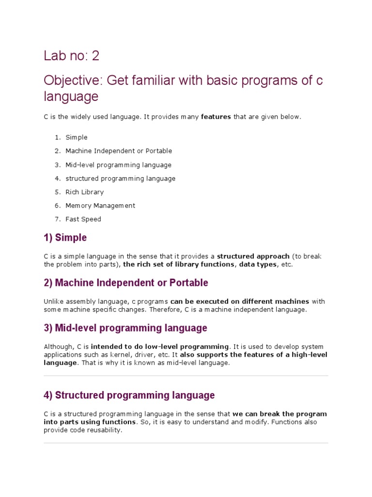 Lab 1 C Programming Pdf C Programming Language Computer Programming