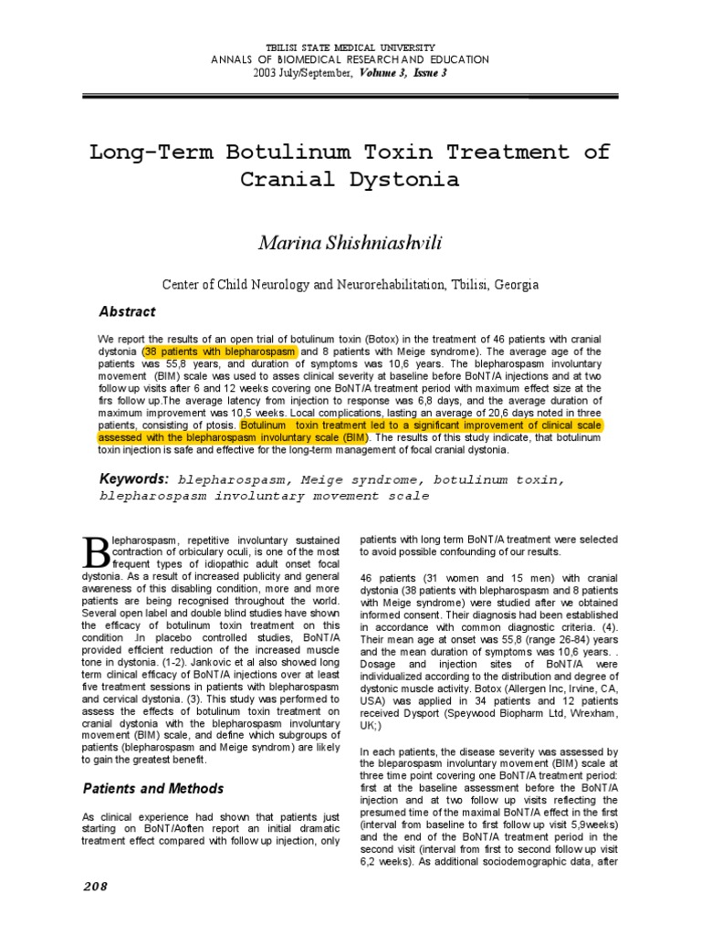 Tbilisi Botox Paper | PDF | Dystonia | Botulinum Toxin
