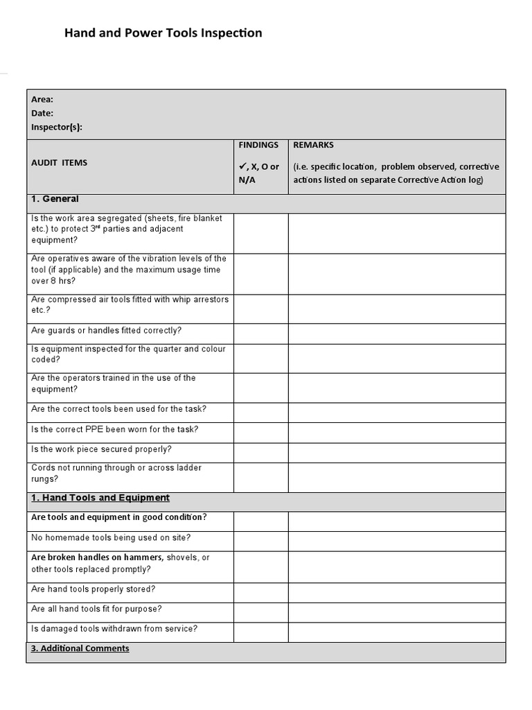 Hand and Power Tools Safety Audit | PDF