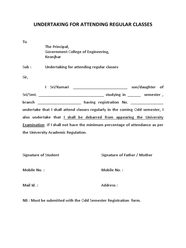7916notice For Undertaking Form For Attending Regular Classes | PDF