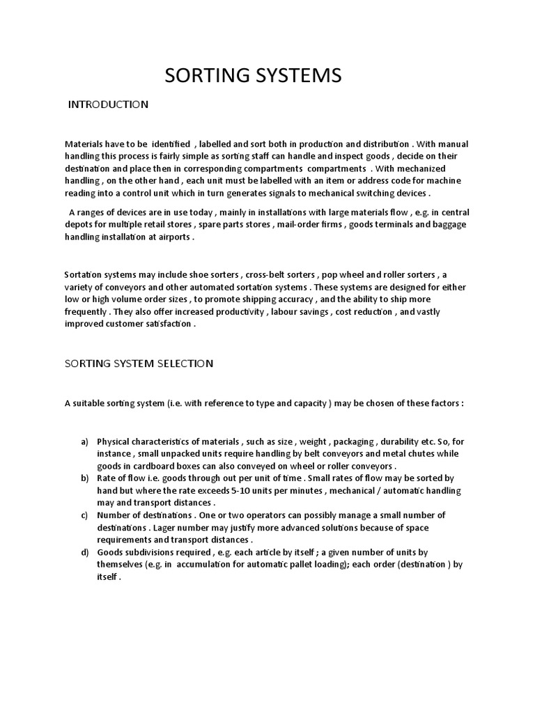 Sorting Systems | PDF | Manufactured Goods