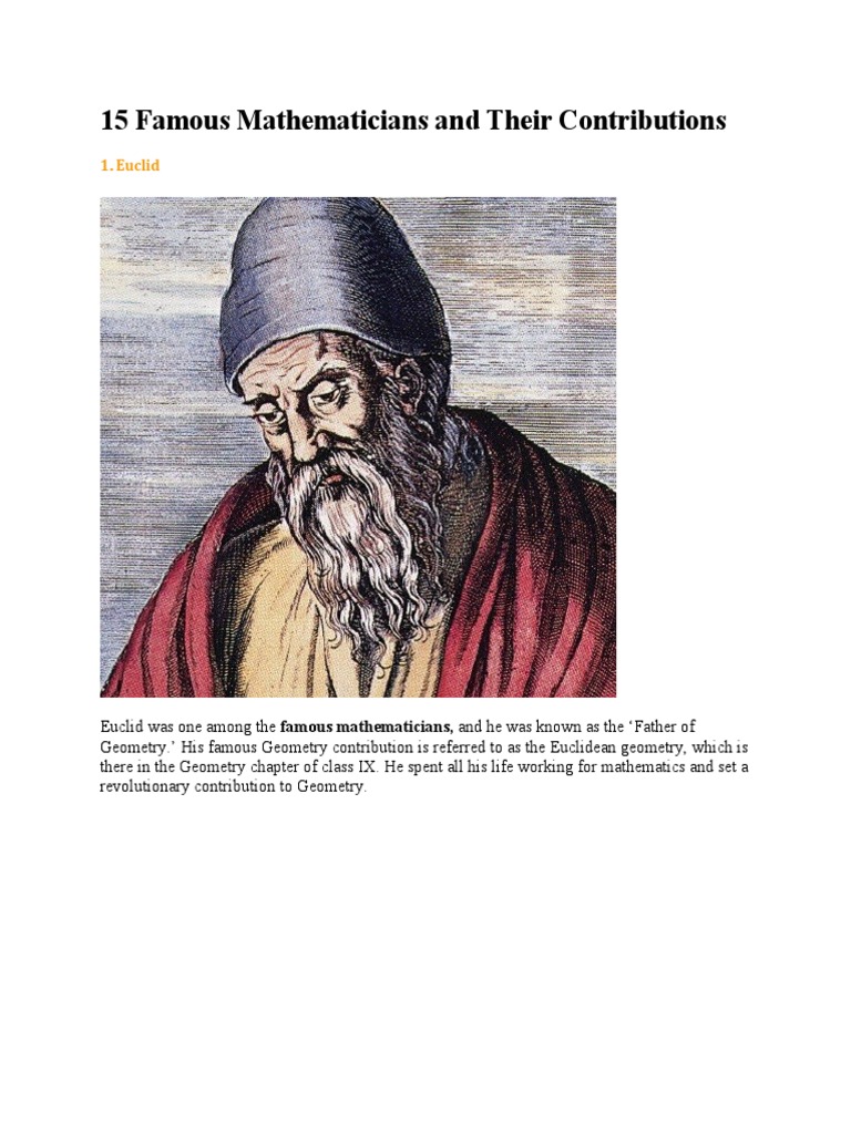 15 Famous Mathematicians and Their Contributions | PDF | Mathematics ...