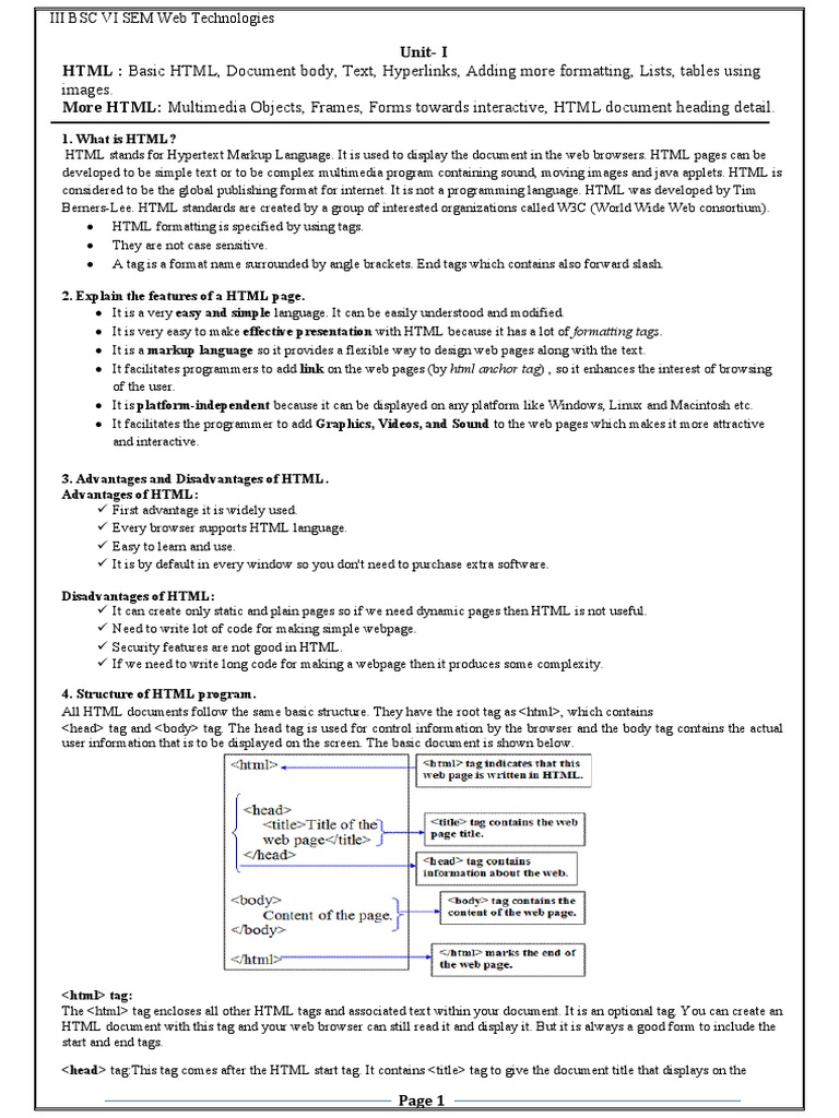 Unit I | PDF | Html Element | Html