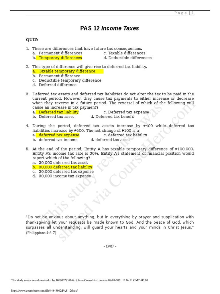 Pas 12 Income - Taxes | PDF | Deferred Tax | Tax Expense