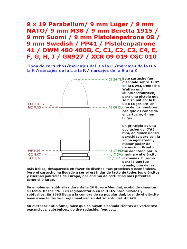9 X 19 Parabellum | PDF | Cartucho (armas de fuego) | Munición