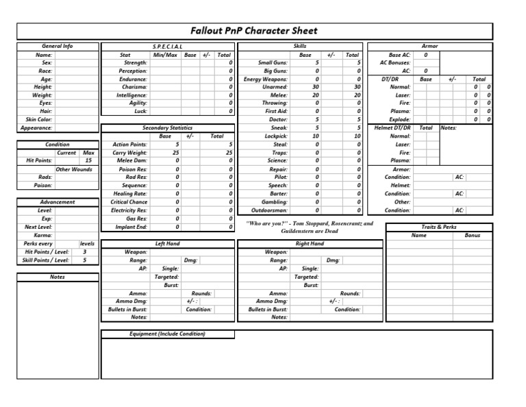 Fallout PNP Char Sheet With Calculator | PDF | Ammunition