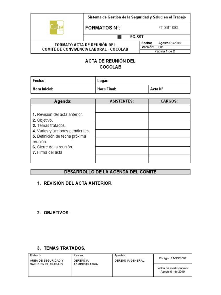 Acta Reunión Comité Cocolab SST | PDF