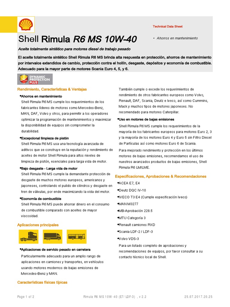 Rimula R6 MS 10W40 | PDF | Vehículos