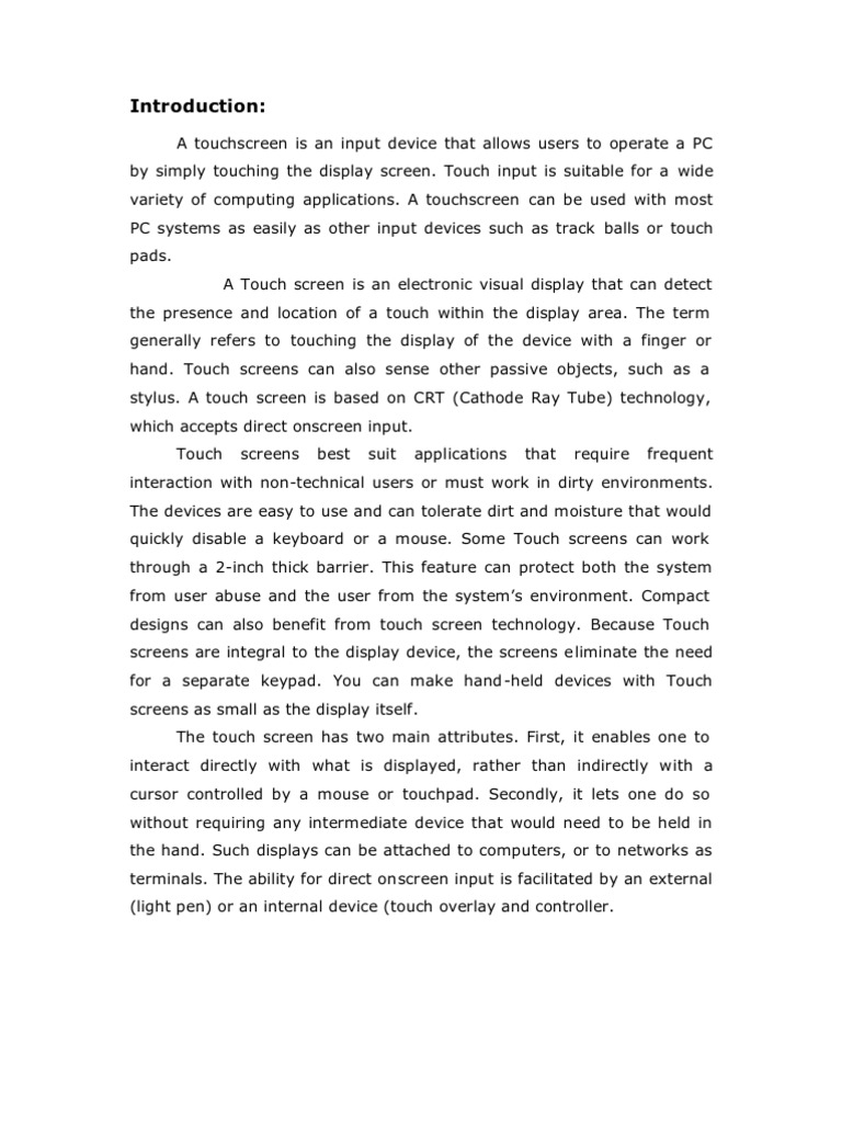 Touch Screen Technology | PDF | Touchscreen | Computer Monitor