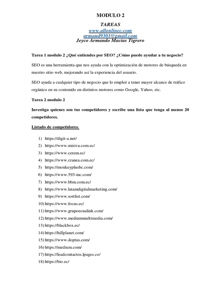 Tareas Modulo 2 | PDF | Posicionamiento en buscadores | Marketing