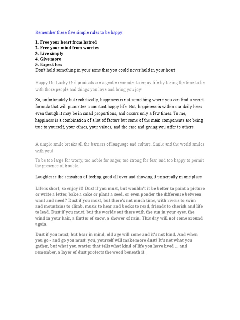 Remember These Five Simple Rules To Be Happy | PDF