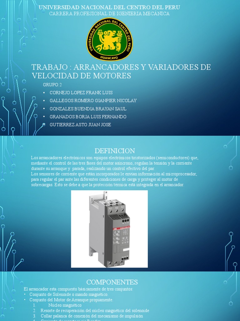 Grupo 2 Arrancadores y Variadores de Velocidad | PDF | Motor eléctrico | Equipo