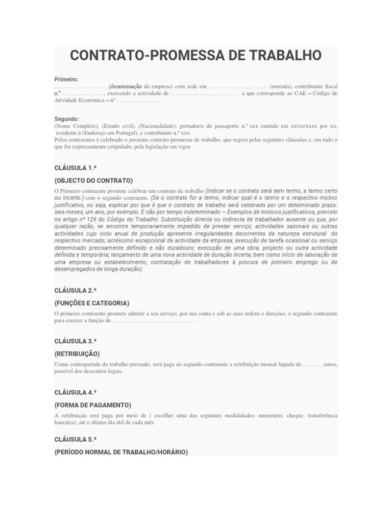 Contrato - Promessa de Trabalho - Portugal | PDF | Economias