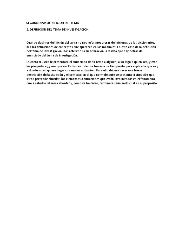 Definicion Del Tema de Investigacion | PDF