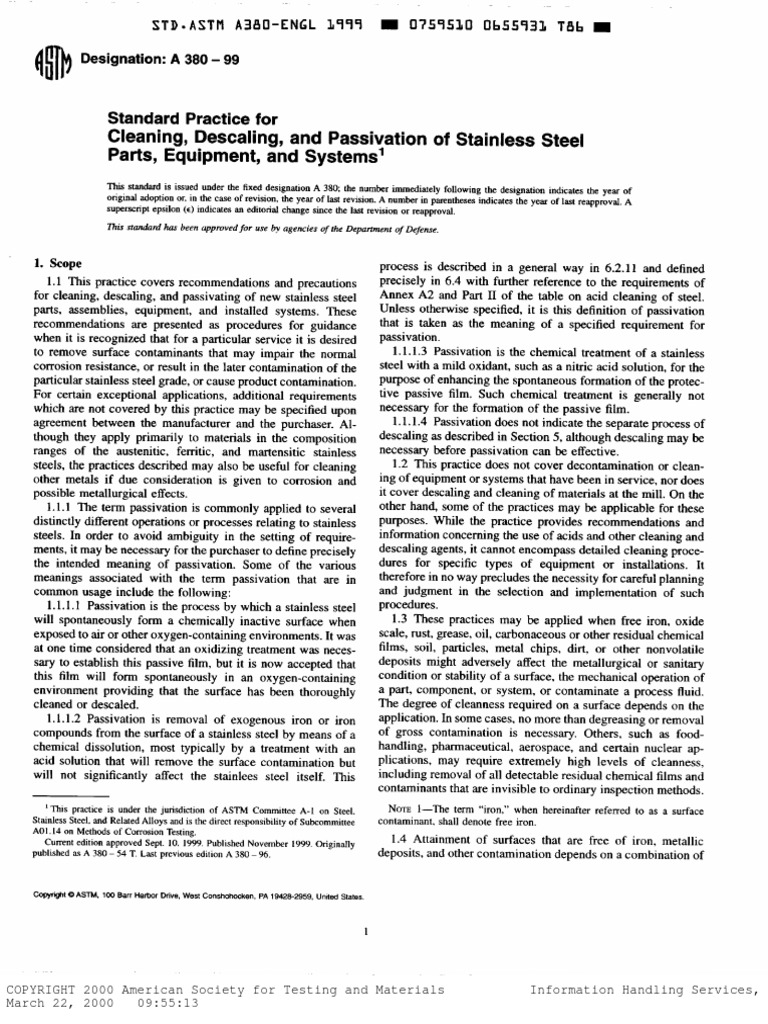 ASTM A380-1999 Cleaning Stainless Steel | PDF