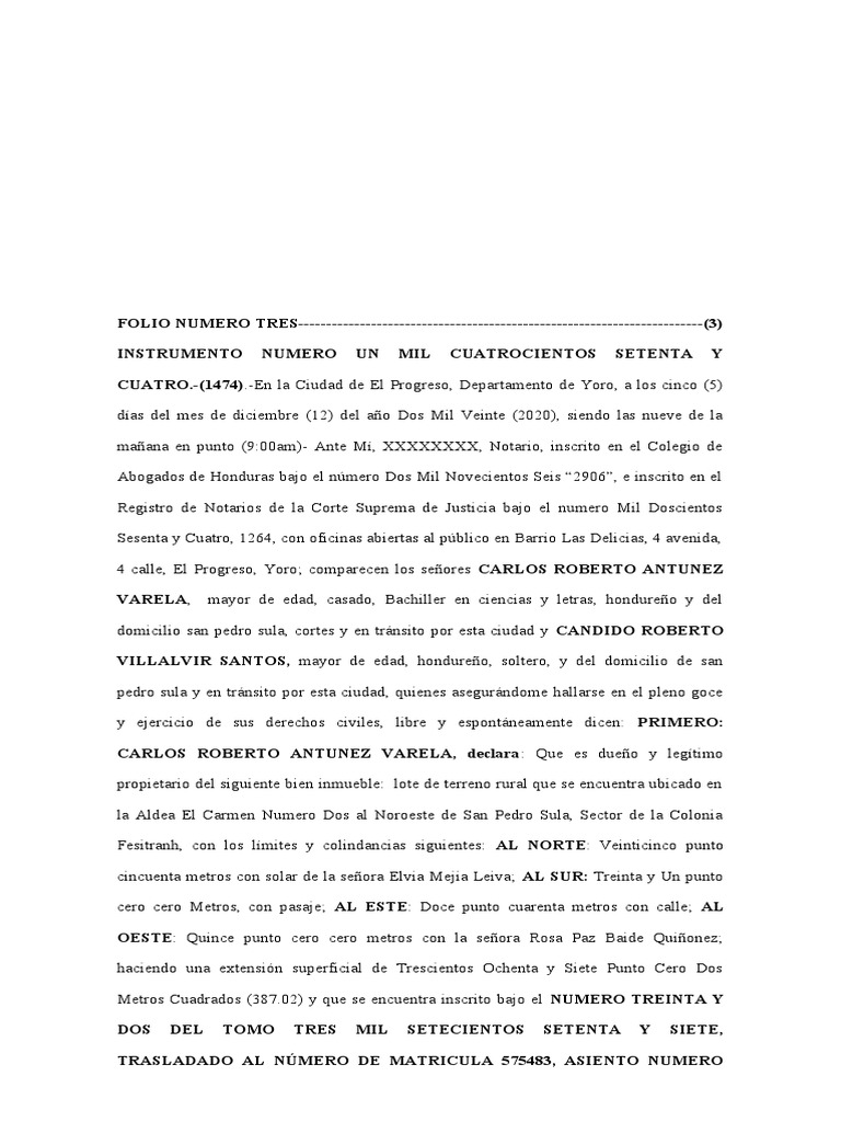 Escritura Compra Venta | PDF | Honduras | Derecho Civil (Common Law)