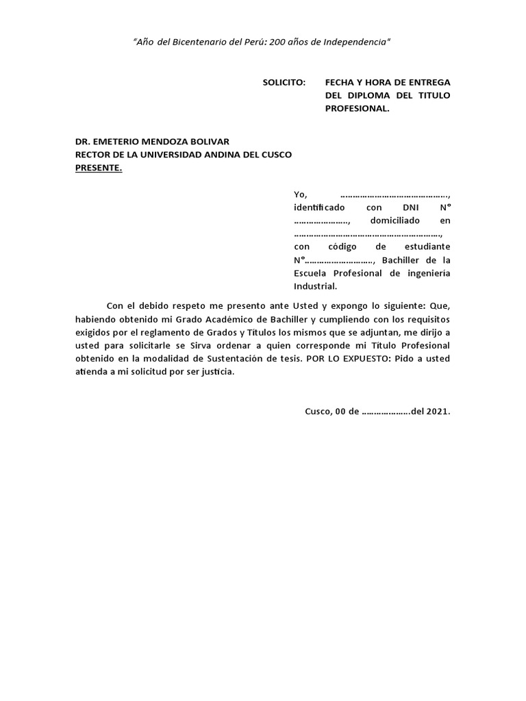 Solicitud Dirigida Al Rector | PDF