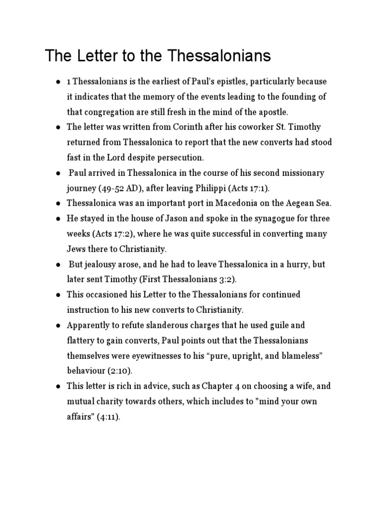 The Letter To The Thessalonians | PDF | Paul The Apostle | Saint Timothy