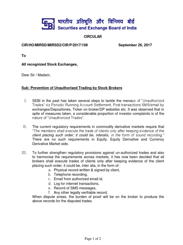 Sebi Circular 1509176452528 | PDF | Stocks | Securities (Finance)