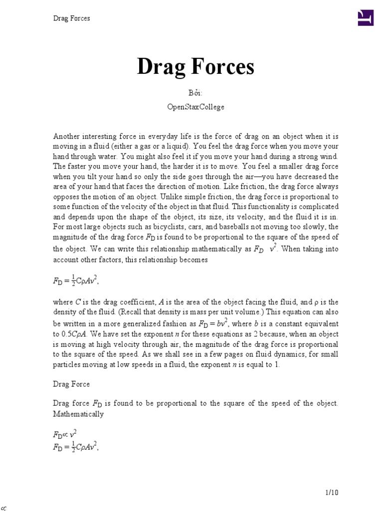 Drag Forces | PDF | Drag (Physics) | Force