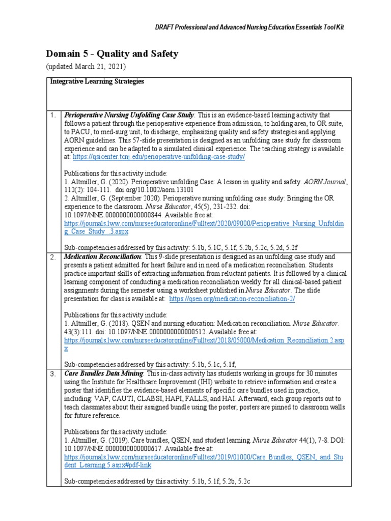 Domain 5 Quality Safety Draft | PDF | Nursing | Patient Safety