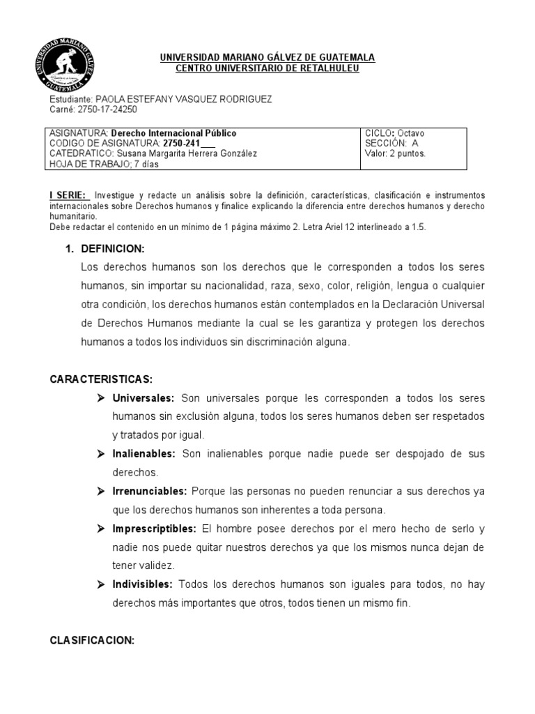 HOJA de TRABAJO Derechos Humanos. | PDF | Derechos | Derechos humanos