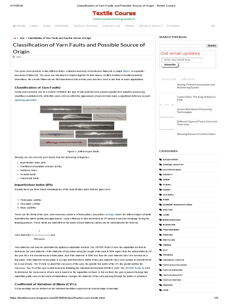 IPI and CV - Classification of Yarn Faults and Possible Source of Origin - Textile Course | PDF ...