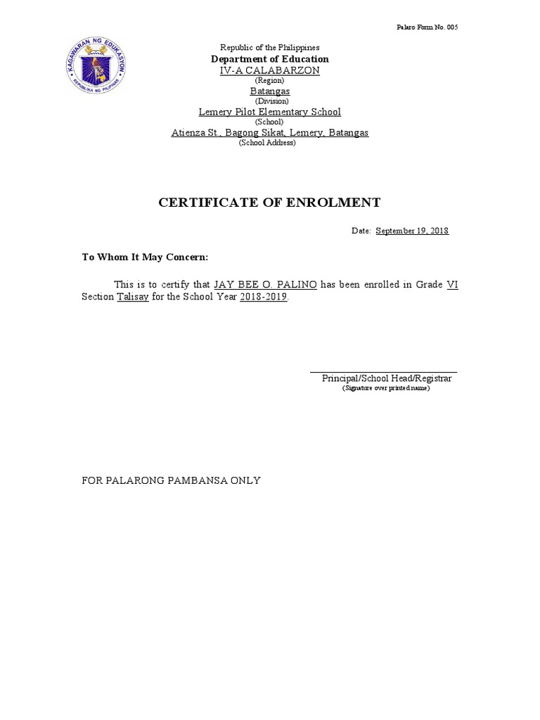 CerTificate of Enrollment | PDF