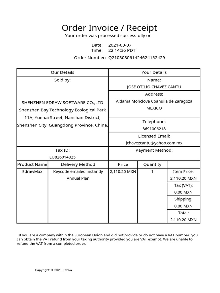Order Invoice / Receipt | PDF | Value Added Tax | Receipt
