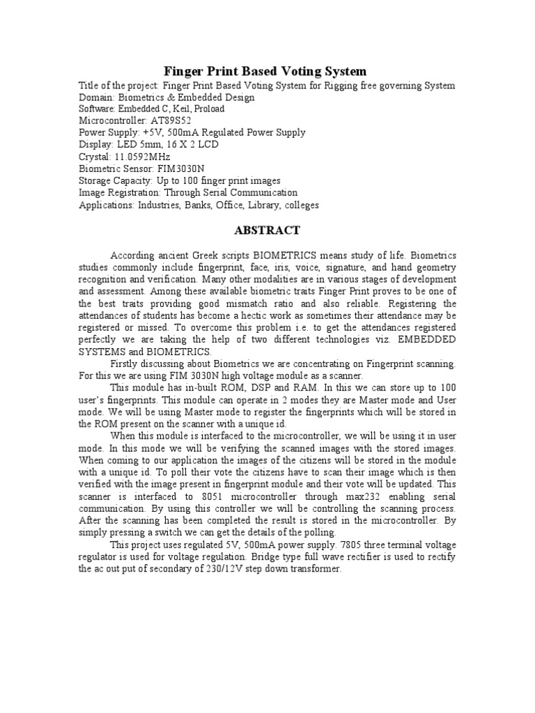 Biometric Voting System Design | PDF | Biometrics | Fingerprint