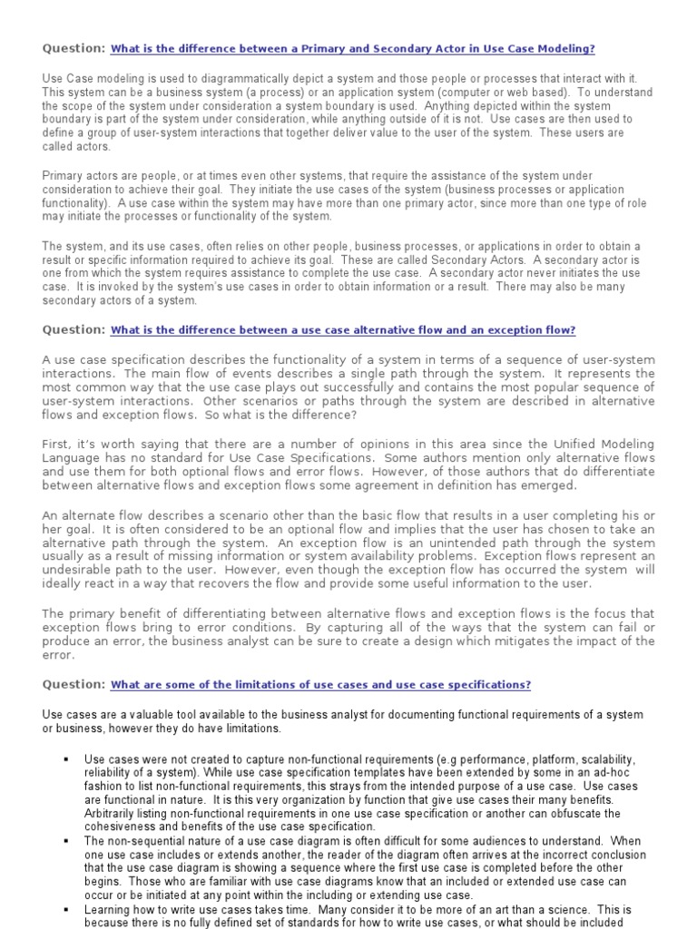 Use Case Question | Download Free PDF | Use Case | Specification ...