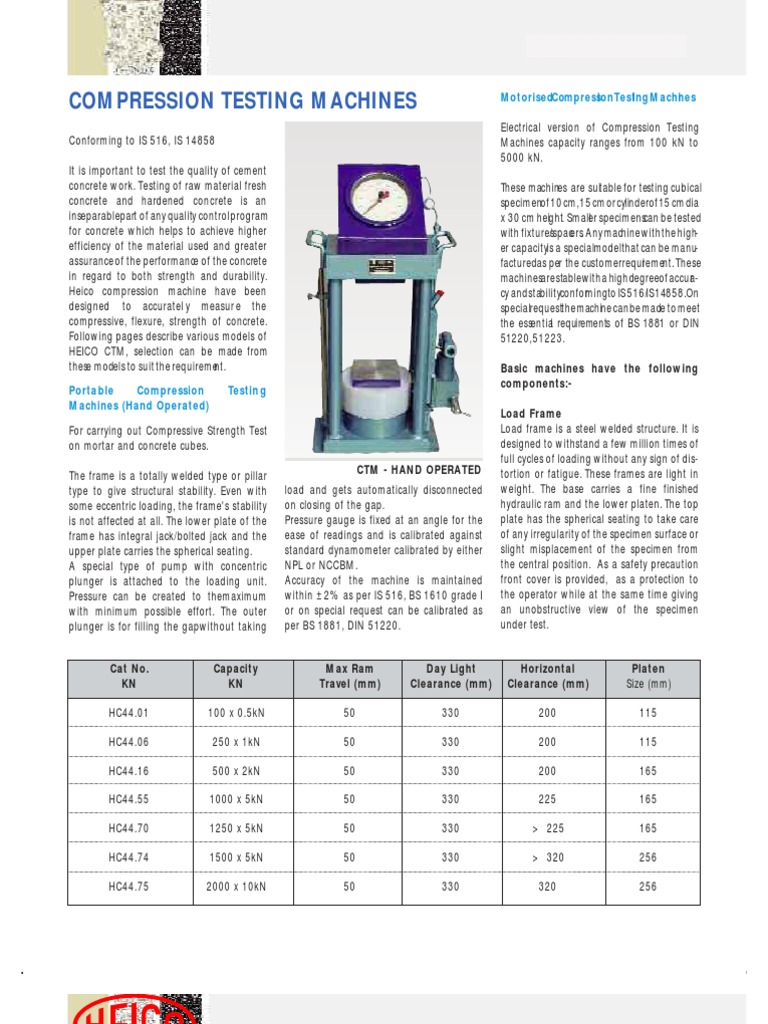 Compression Testing Machines | PDF | Concrete | Pump