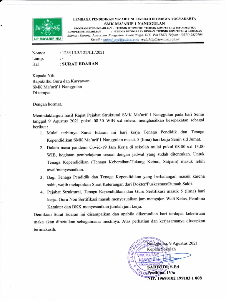 Edaran 5 Hari Kerja | PDF