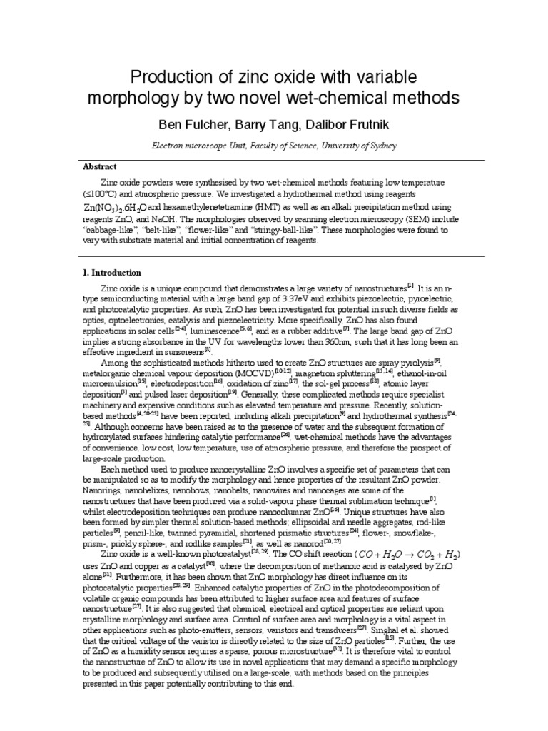 Production of Zinc Oxide With Variable Morphology by Two Novel Wet ...