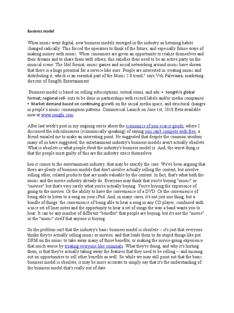 Evolving Music Business Models | PDF | Business Model | Music Industry