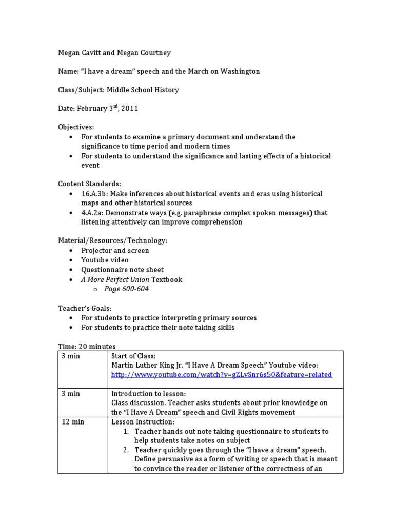 "I Have A Dream" Lesson Plan | PDF | Communication | Teachers